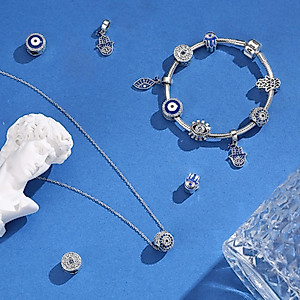 AIEGNOS Evil Eye Charms 925 Sterling Silver Charms for Bracelet and Lucky Jewelry Hamsa Charm Fatima Charms Beads European Charm Evil Eye Compatible Bracelet Necklace for Women Mother Sister Gifts