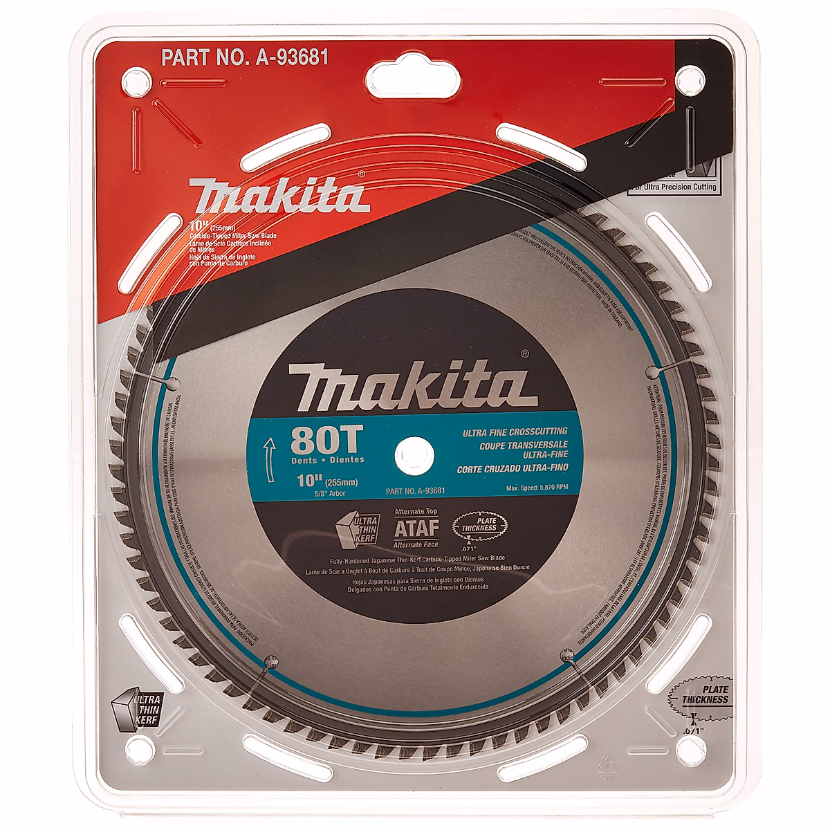 Makita A-93681 10-Inch 80 Tooth Micro Polished Mitersaw Blade Silver