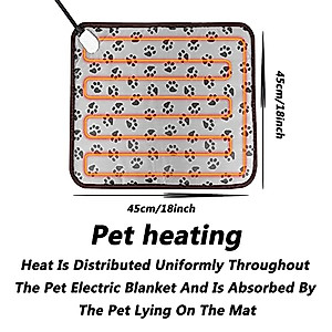 Dokinfish Pet Heating Pad, Electric Dog and Cat Thermal Mat,Adjustable Temperature Warming Heated Cat Bed,with Automatic Shut-Off Timer,Easy to Clean Waterproof Anti-Chewing Cord (19" Grey Cover)