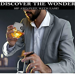 Bezrat Whiskey Cigar Glasses - Pack of 2-10 oz - Double Old Fashioned Round Tumbler With Side Mounted Cigar Holder Rest - Whiskey Glasses Christmas Gift (2 Pack)