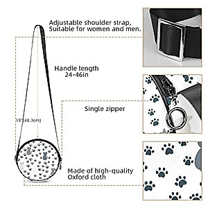 Cat With Paw Prints Crossbody Bag for Women Teen Girls Round Canvas Shoulder Bag Purse Tote Handbag Bag