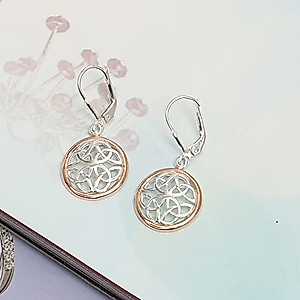 LeCalla 925 Sterling Silver Celtic Knot Earrings | Two-Tone Jewelry | Lightweight Celtic-Knot Leverback Drop Dangle Earring for Women
