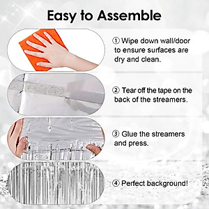 Yishebapa 3 Pack Silver Backdrop Curtains, Foil Fringe Curtains Tinsel Streamers for Birthday Wedding Photo Booth Baby Shower Bachelorette Graduation Christmas Party Decorations