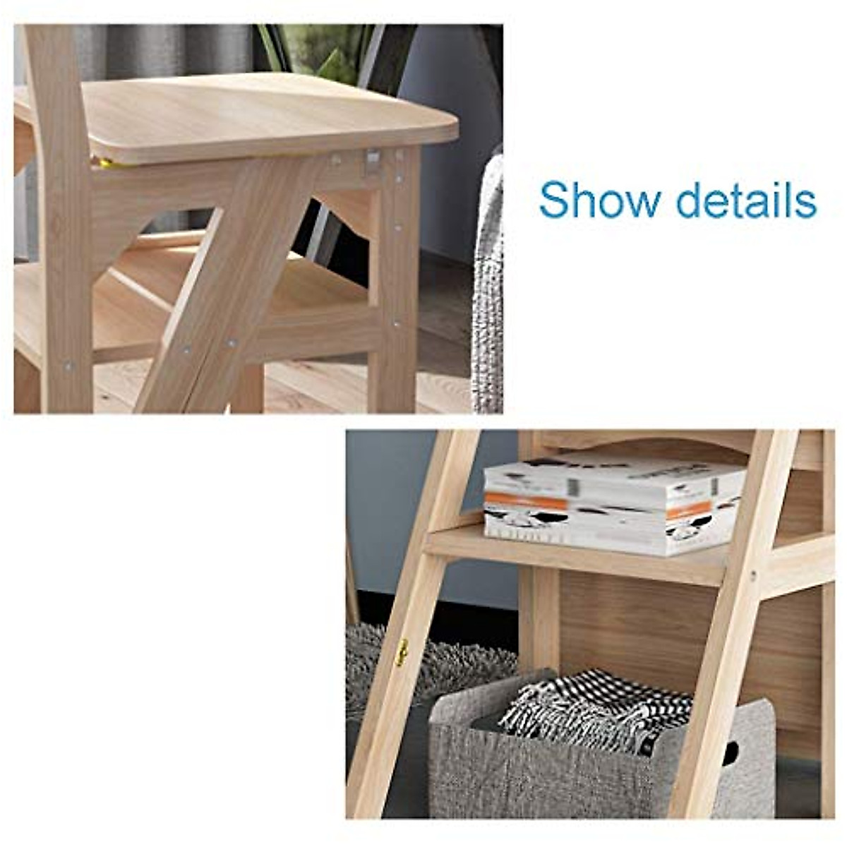 WOMELF Stool Home Step Stools,Stairway Chair with 4 Steps for Home Fashion Solid Wood Folding Chair Multifunction Stepladder Step Stool Step Ladder Fold up Library/Kitchen/Office Steps