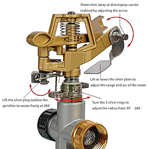 LIULO TOOL 2 Pack Zinc Alloy Impact Sprinklers for Yard, Stainless Steel Pulsating Water Sprinkler Head on Spike Base, Adjustable Water Sprinklers for Large Area Patio Lawn Garden Irrigation