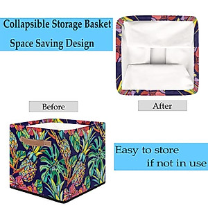 Pineapple Fabric Storage Cubes Rainbow Tropical Collapsible Storage Bins, Storage Boxes for Organizing Storage Baskets with Handles for Shelves, Closet, Toy, Nursery (13x13x13 Inch)