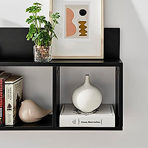 Danya B. Modern 3 Cube Floating Wall Shelf with Display Ledge - Easy to Hang Wall Mounted Triple Cubby Shelf (Black)