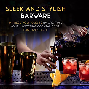 Cocktail Shaker Set 18 Piece, Mixology Equipment, All-in-One Cocktail Set, Drink Shaker, Strainers and Essential Bar Tools, Bar Set for Beginner & Professional Use, Gold - WinterCastle Enterprises