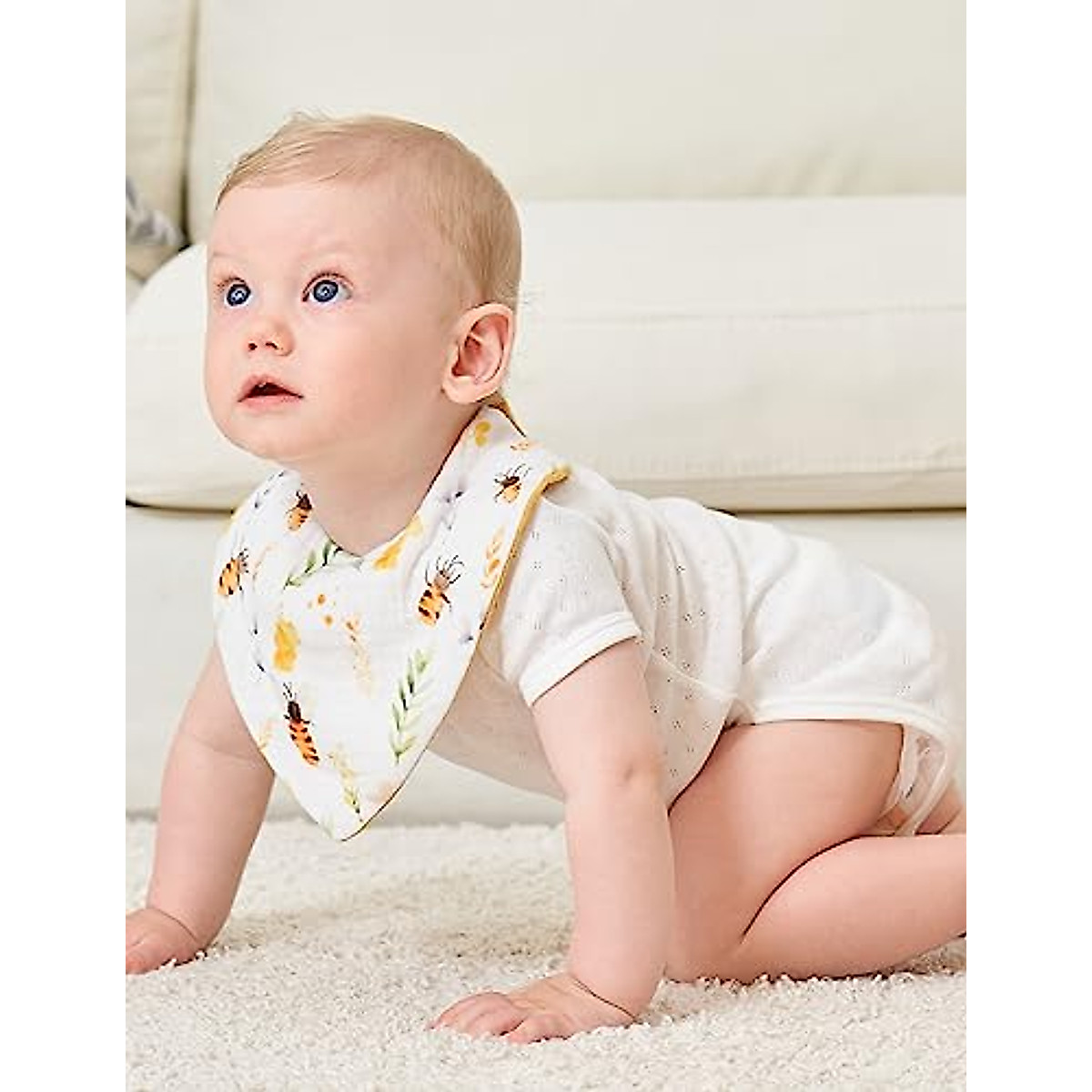 vuminbox Muslin Baby Bibs Bandana Drool Bibs 100% Cotton Absorbent Soft Reversible 6-Pack Set for Feeding, Teething Pattern and Solid Color for Unisex