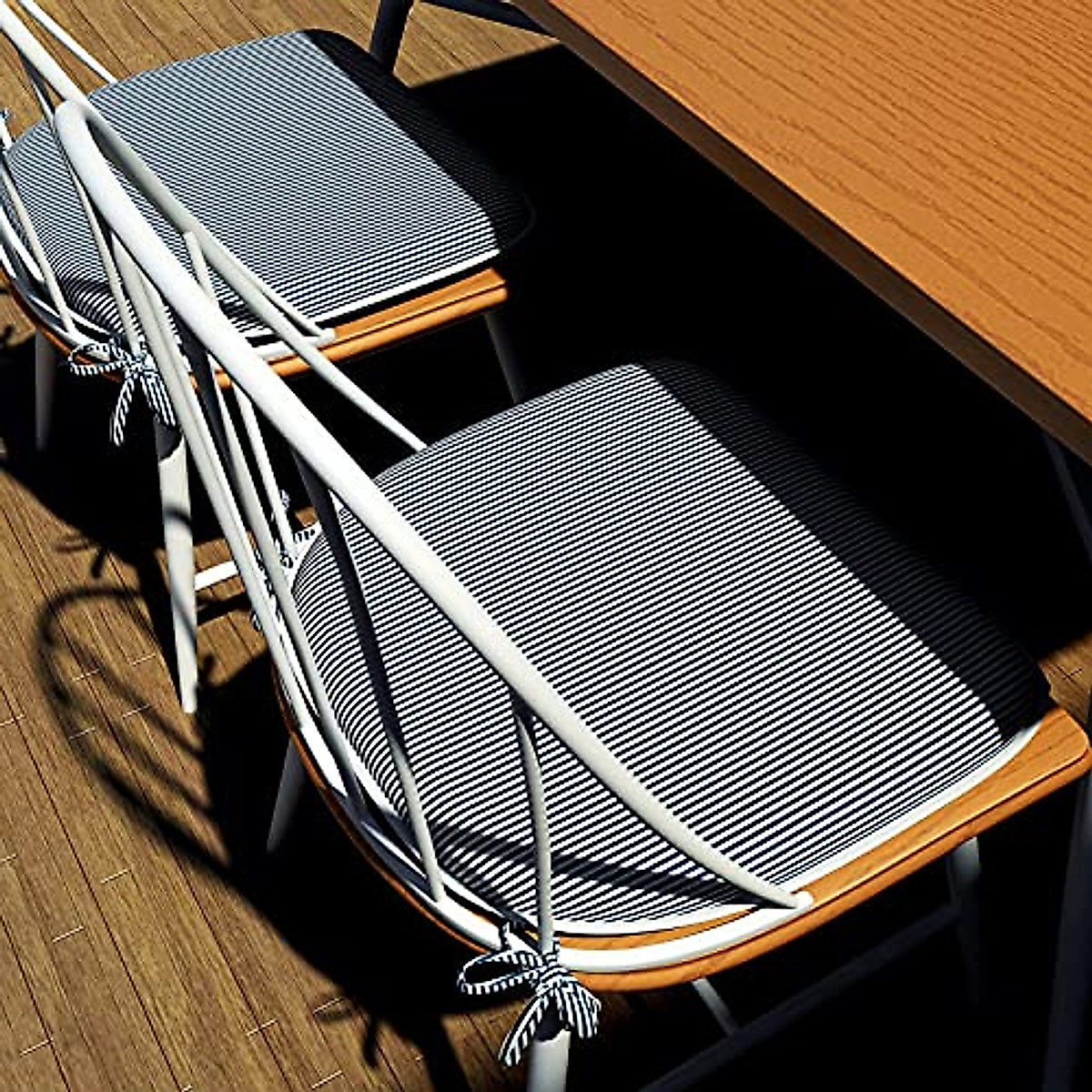 LVTXIII Outdoor Seat Cushions Patio Chair Pads with Ties, Water-Repellent Chair Cushions for Home Office and Patio Garden Furniture Decoration D16”xW17”, Stripe Navy, Set of 4