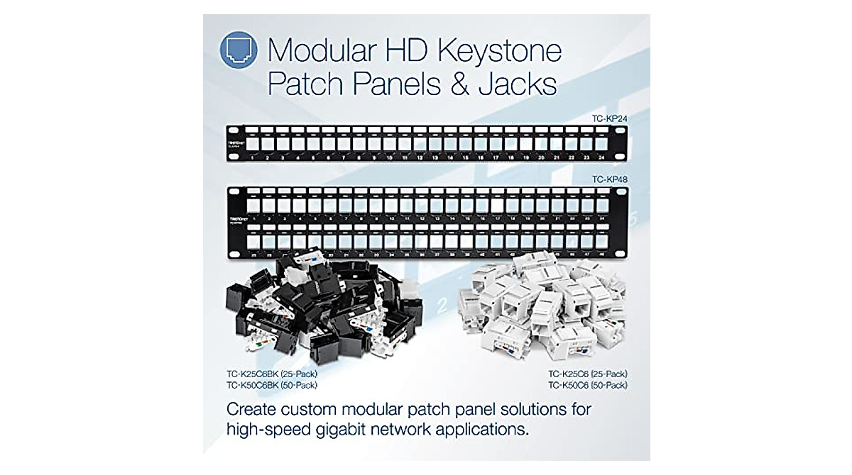 TRENDnet 48-Port Keystone Patch Panel 2U Rackmount for High-Speed Networks