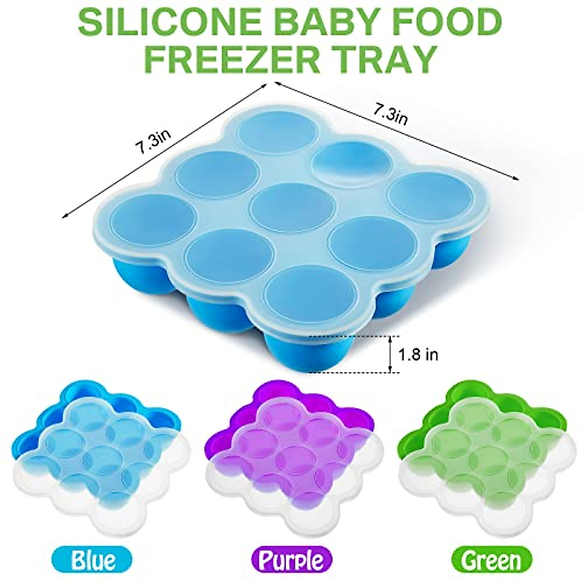 4 Pack Baby Food Storage Containers 9 Cup Silicone Baby Food Freezer Tray with Lid Stackable Reusable Freezer Storage Tray for Ice Breast Milk Homemade Baby Food Vegetable Fruit Puree