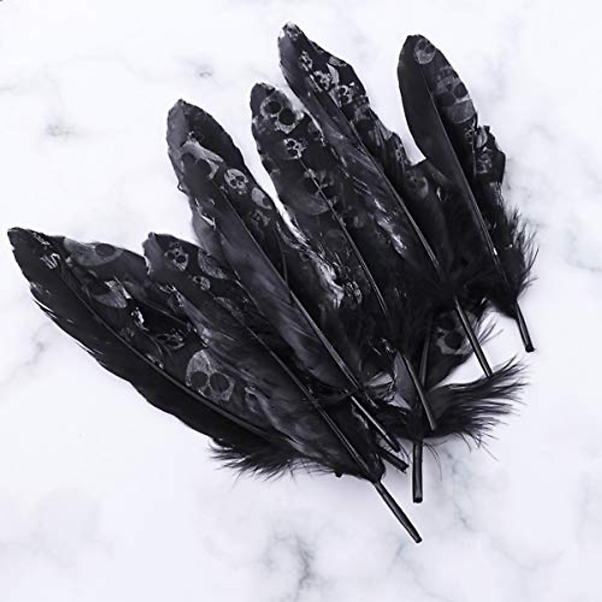 Halloween Skulls Pattern Swan 20 Pcs Saddle Hackle Rooster Halloween Hackle Rooster Goose Natural for Toy DIY Craft Home Decoration Headgears