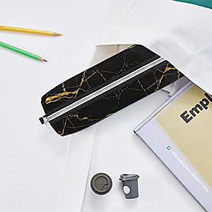 Black Gold Marble Pencil Case Boys Girls Portable Pen Bag Small Simple Pencil Pouch Holder with Zipper Work Home Travel