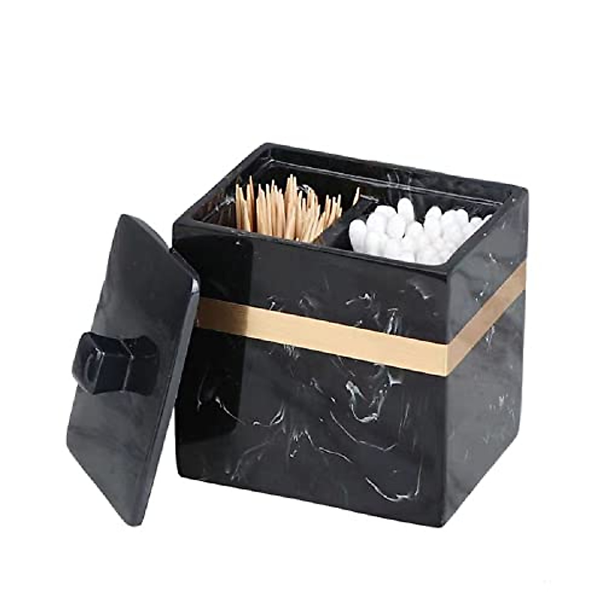ComfZtar Cotton Swab Holder Cotton Ball Canisters with Lid Q Tip Container Cosmetics Makeup Storage Box Organizer Dispenser for Vanity, Dresser Counter, Bathroom Sink cotton pad holder-black