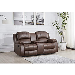 Betsy Furniture 2PC Bonded Leather Recliner Set Living Room Set, Sofa, Loveseat 8018 (Brown, Living Room Set 3+2)
