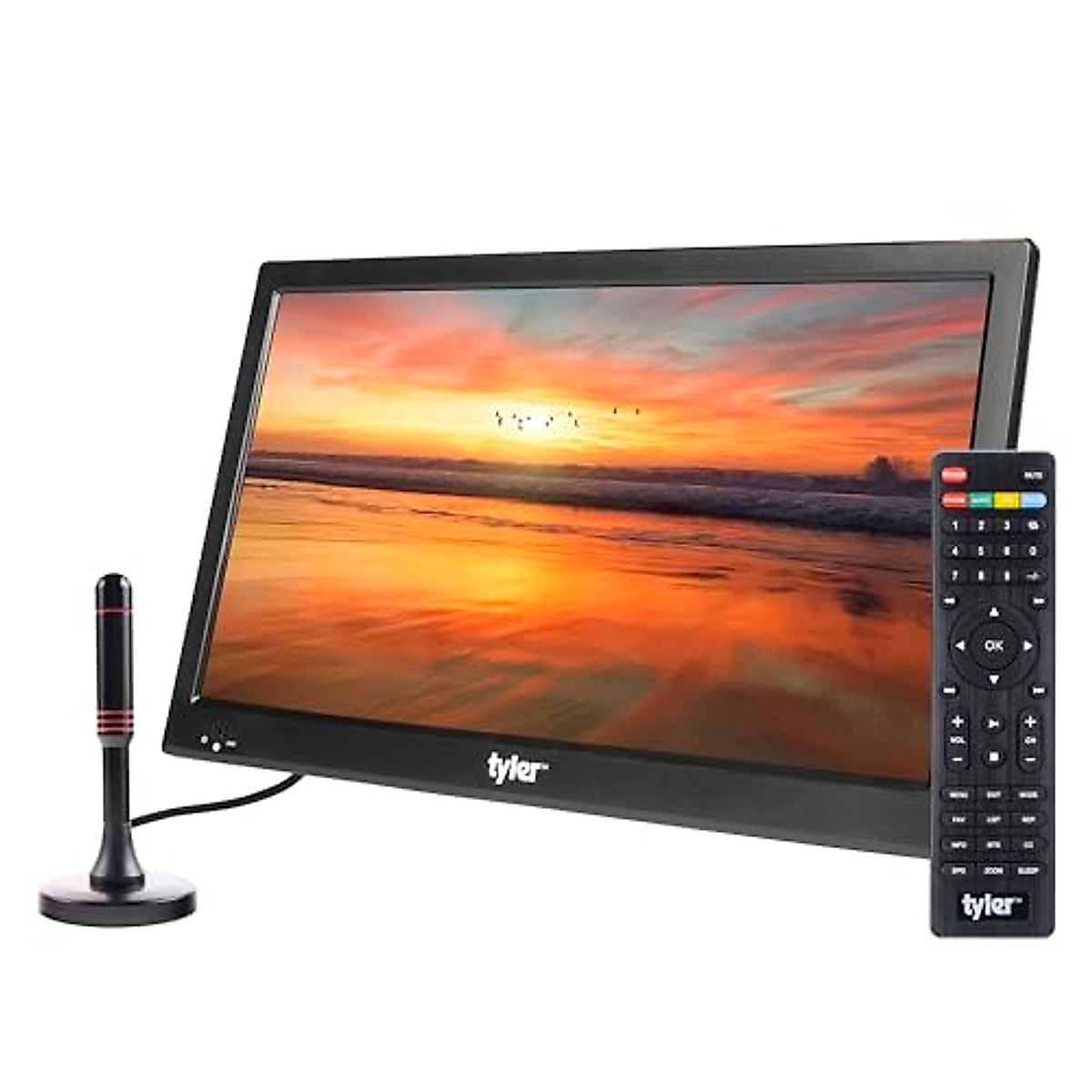 Tyler 16" Portable TV LCD Monitor Battery Powered Wireless Capability HD-TV, HDMI, USB, RCA, AC/DC, FM Radio, Car Charger, Remote Control, Built in Stand Small Mini for Car & Traveling