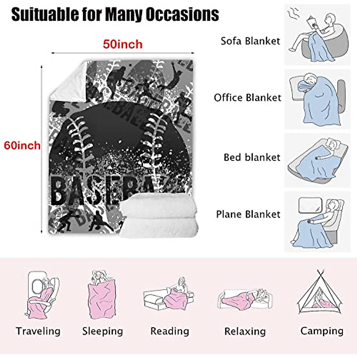 Soft Football Blanket Baseball Blanket Warm Cozy Throw Blanket Lightweight Home Blankets Bed Sofa, Blanket for Kids and Adults Gifts,All Season Couch Bed Sofa Home Decor 60"X50"