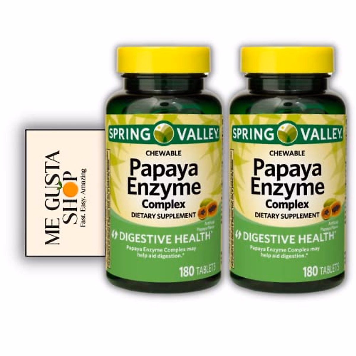 Spring Valley Papaya Complex Digestive Enzymes Chewable Tablets Dietary Supplement 180 Count (Pack of 02) 360 Total + Me Gustas Sticker