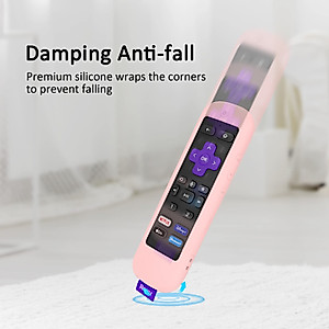 Silicone Cover for Roku Ultra 2022 Remote/Roku Voice Remote Pro 2021 Silicone Cover Case, Shockproof Durable Silicone Remote Case with Lanyard (Pink)