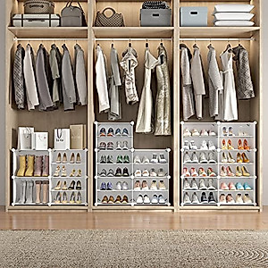 MAGINELS Shoe Rack, 7 Tier Shoe Storage 24 Pair Plastic Shoe Cabinet with Open Storage Shelves for Closet Hallway Bedroom Entryway White