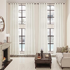 120 Inch Extra Long Natural Linen Curtains for Living Room High Ceiling 2 Panel Grommet Light Filter Drop Cloth Drapes Neutral Modern Ivory Cream 120 In Length Sheer Window Curtain for Sliding Door