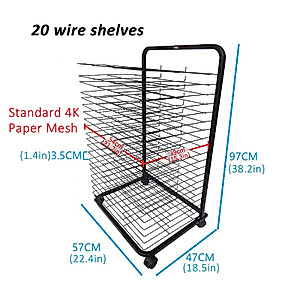 Metal Wire Drying Rack Classroom Art Studio Mobile Art Drying Rack with Flexible Shelves for Artist Painting Panels, 4K Paper & Prints, Artwork Organizer, Black Power Coated Finish (Size : 20 Layer)