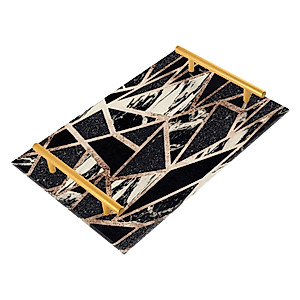 Rose Black Glitter Bathroom Sink Vanity Trays With Gold Handles Golden Marble Countertop Organizer Tray Acrylic Makeup Perfume Tray Dresser Tray Holder Decor Tray For Candle Small Plant Coffee
