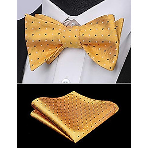 HISDERN Bowties Men Polka Dot Self Tie Bow Ties and Pocket Square Set Yellow Classic Formal Business Tuxedo Bowtie Handkerchief for Wedding Party
