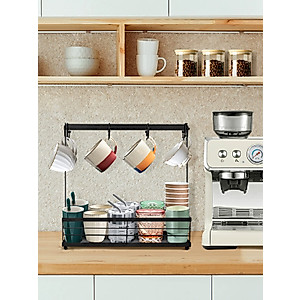 Biggun Coffee Mug Holder with Removable Hooks - Metal 8 Mugs Coffee Cup Holder Storage Organizer for Counter, Large Mug Display Rack Stand for Coffee Bar Kitchen Countertop