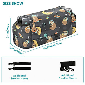 Sloth Astronaut Rocket Stroller Organizer with Cup Holder Universal Stroller Organizer Bag Detachable Shoulder Strap Stroller Accessories for Diaper Snacks Toys Keys Fit All Baby Stroller