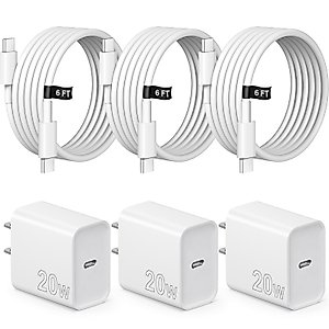 iPhone 16 15 Charger Fast Charging 3 Pack USB C Charger Block Type C Charger 6FT Cord Wall Charger Compatible with iPhone 16/16 Plus/16 Pro/16 Pro Max/iPhone 15/15 Pro Max/iPad Pro/AirPods