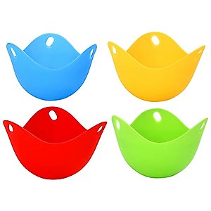 4 Pack Egg Poacher，Poached Eggs Accessory cookware Poached Egg Maker Egg Cups for Air Fryer, Thickened Stable Egg Cooker(red, blue, yellow, green)