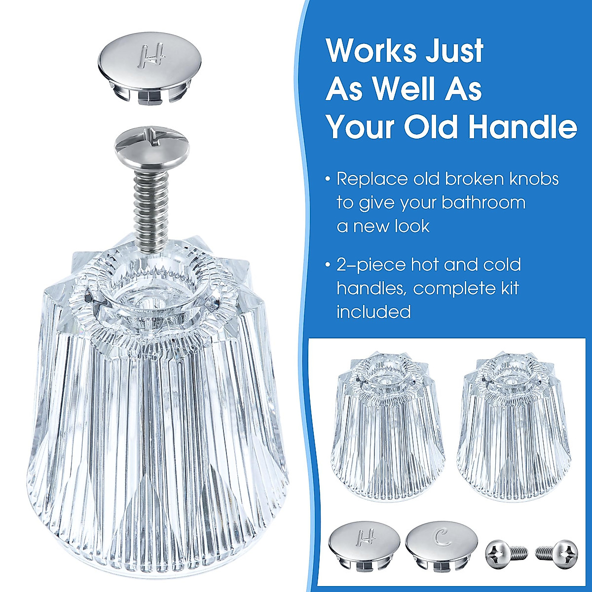 Enhon Shower Faucet Handle Replacement, Compatible with Price Pfister Contessa and Windsor Tub and Shower Faucets, 2 Piece Hot and Cold Shower Knob Replacement, Clear Acrylic