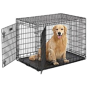 MidWest Homes for Pets Ultima Pro Series 42' Dog Crate | Extra-Strong Double Door Folding Metal Dog Crate w/Divider Panel, Floor Protecting 'Roller Feet' & Leak-Proof Plastic Pan