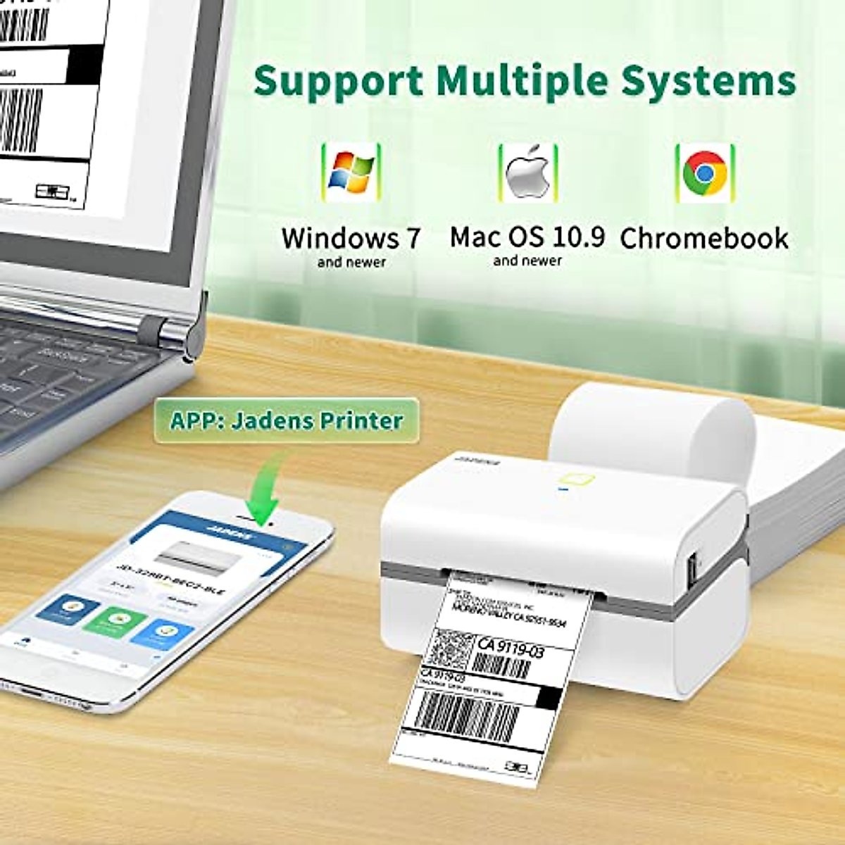 JADENS 3X5 Bluetooth Shipping Label Printer, Thermal Label Printer for Small Packages, Label Maker Machine, Support Windows, Mac, Chromebook, iOS, Android, Compatible with Amazon, Ebay, Etsy, USPS