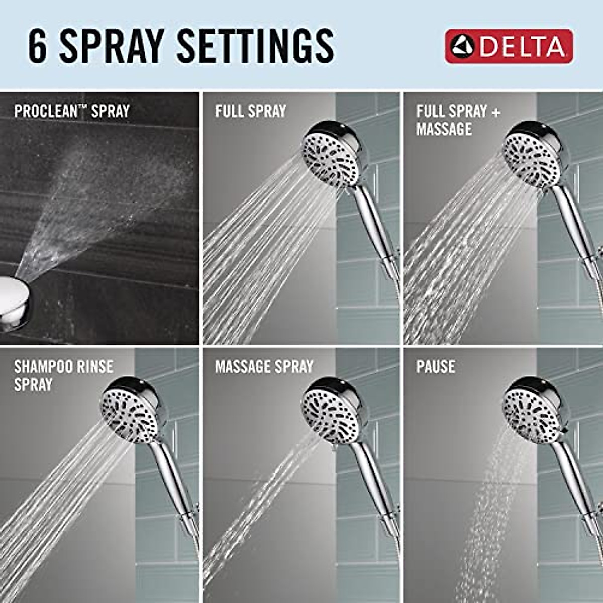 Delta Faucet ProClean Chrome Shower Head with Handheld, Showerhead with High Pressure Spray, Handheld Shower Head, 6 Spray Settings, Chrome 75740