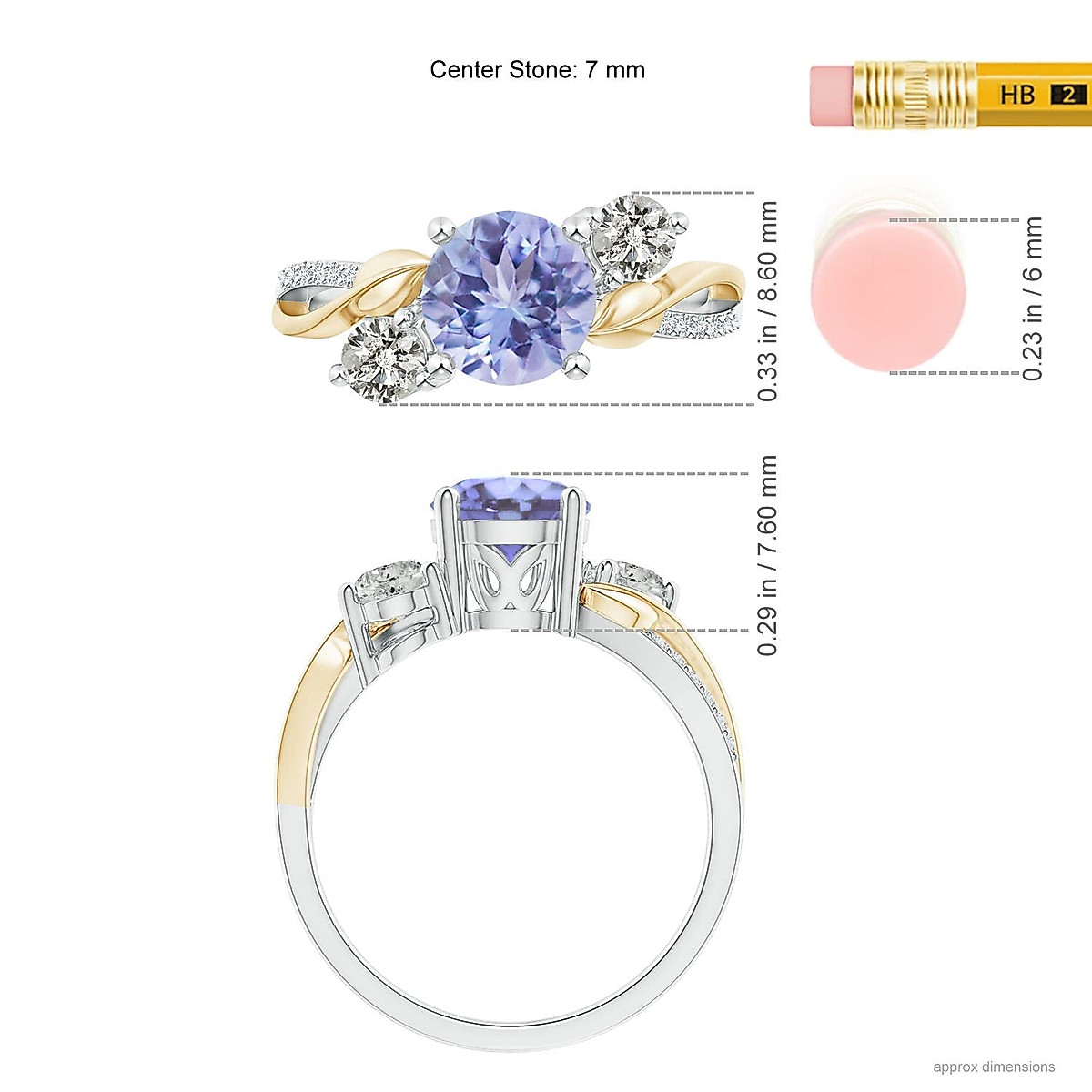 Angara Natural 0.5 Ct Tanzanite and 0.2 Ct Diamond Three Stone Ring for Women in 14K Yellow Gold (Grade-AA | Size-5mm) | December Birthstone, Birthday, Engagement, Anniversary Jewelry Gift For Women