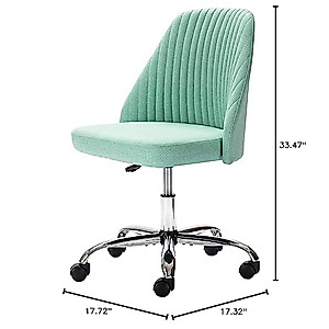 Home Office Desk Chair, Vanity Chair, Modern Adjustable Low Back Rolling Chair, Twill Upholstered Cute Office Chair, Desk Chairs with Wheels for Bedroom, Classroom, Vanity Room (Green)