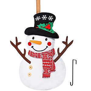 Irenare Seasonal Winter Snowman Burlap Door Decor, 17 x 9.5 Inch Xmas Snowman Felt Door Hanging Decorations with 1 Door Hanger Hooks for Outdoor Front Door Decor for Homes, Yards and Gardens