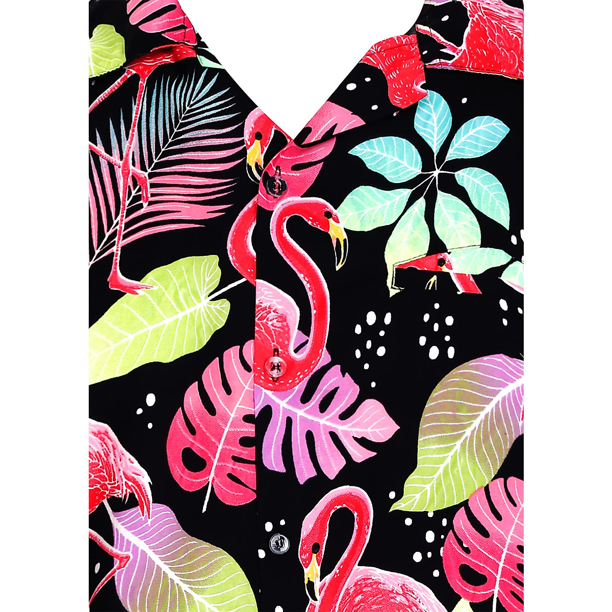 KING KAMEHA Funky Hawaiian Shirt, Shortsleeve, Funky Flamingos, Black, XL