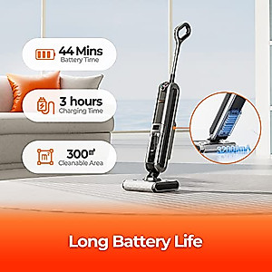 uwant X100 Cordless All in One Wet Dry Vacuum Cleaner and Mop, Double Roller Brush, Self-Cleaning, 44 Mins Long Run Time for Hard Floors ，Smart to Clean Tough Dirt and Pet Hair