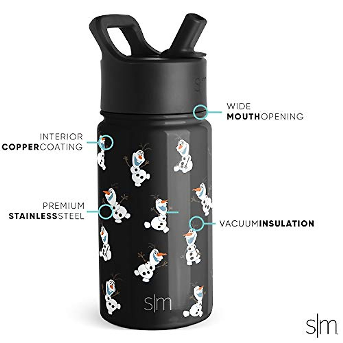 Simple Modern Disney Frozen Olaf Kids Water Bottle with Straw Lid | Reusable Insulated Stainless Steel Cup for School | Summit Collection | 14oz, I Like Warm Hugs