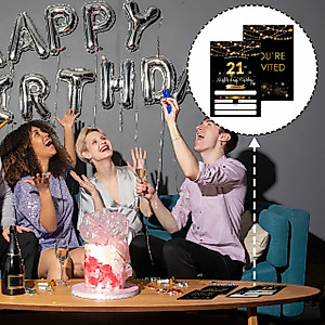 21th Birthday Invitations with Envelopes - Black Gold Glitter Fill-in Invites Cards - Surprise Birthday Party Invitation Card for Him/Her - Adults Birthday Party Favors Supplies Decorations (20 Pack)