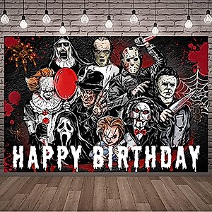 Halloween Birthday Backdrop-Horror Birthday Decorations Horror Classic Movie Character Photograph Background Banner for Scary Birthday Party, 5x3ft