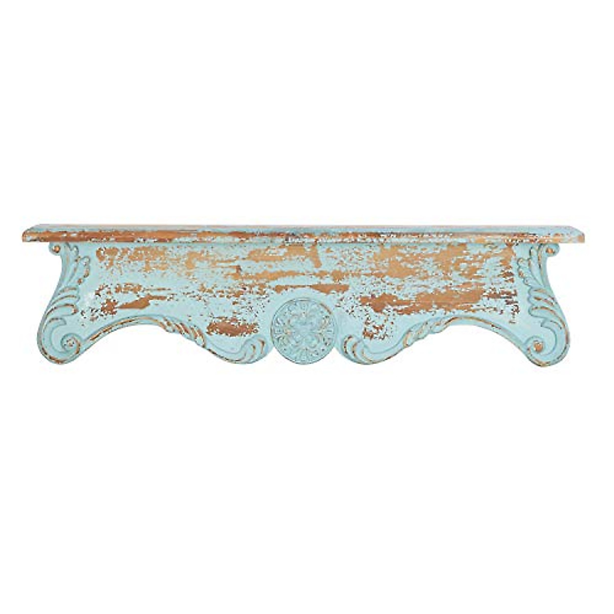 Deco 79 Wood Scroll 1 Shelf Wall Shelf, 32" x 4" x 8", Blue