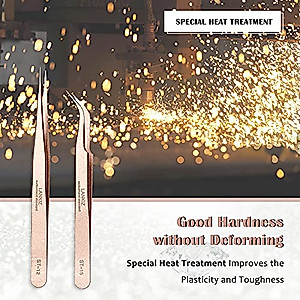 LANKIZ Eyelash Extension Tweezers Stainless Steel Straight and Curved Volume Lash Tweezers Set for Eyelash Extension Professional-Rose Gold