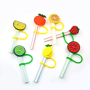 Straw Cover, 9Pcs Silicone Straw Topper, Cute Silicone Reusable Drinking Straw Caps Lids, Soft Silicone Straw Plugs for 7-8 mm Straws(Fruit Straw Cap)