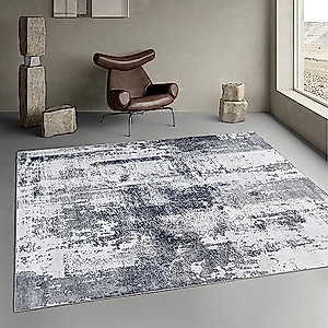 OMERAI Washable Rug 4'x6' Abstract Machine Washable Rugs Ultra-Thin Area Rugs for Living Room Non Slip Stain Resistant Modern Carpet for Bedroom Dining Room Office Kitchen Grey Rug Washable (Grey)
