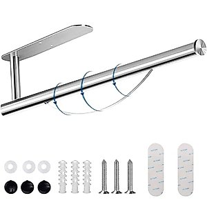 Paper Towel Holder Under Cabinet, Single Hand Operable Wall Mount with Damping Effect,Self-Adhesive Or Drilling Under Cabinet Paper Towel Holder,SUS304 Brushed Stainless